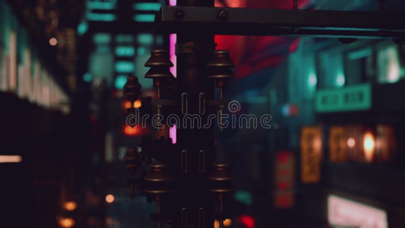 Night Scene of Japan City with Neon Lights Stock Illustration ...
