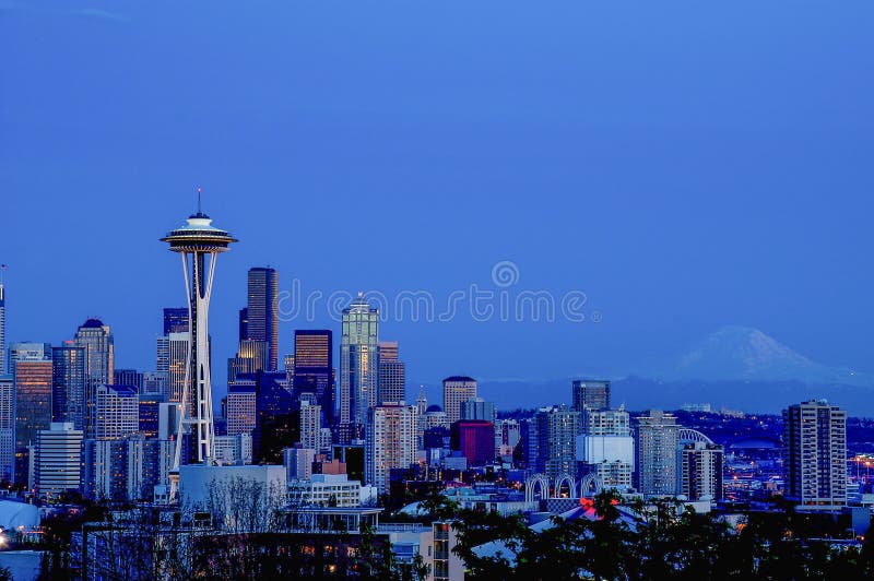 Seattle Skyline during Blue Hour Stock Photo - Image of cityscape ...