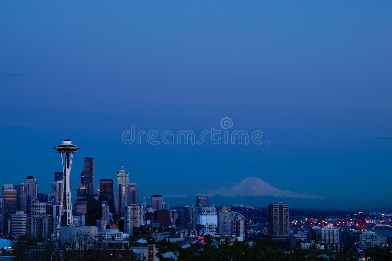 Seattle Skyline during Blue Hour Stock Photo - Image of washington ...