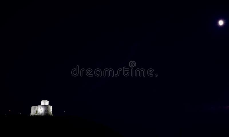 A Night Scene of a Medieval Castle and the Shining Moon Stock Image ...
