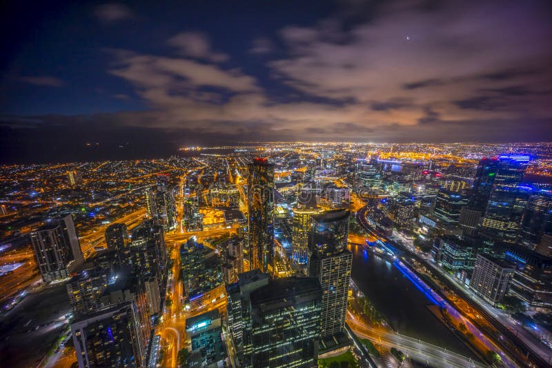 Night scene at Melbourne editorial photo. Image of rise - 84326756