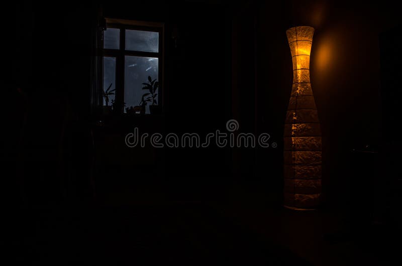 Night Scene of Moon Seen through the Window from Dark Room Stock Image ...