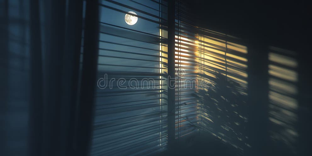 Night Scene Moonlit Urban View through Window Blinds Stock Illustration ...