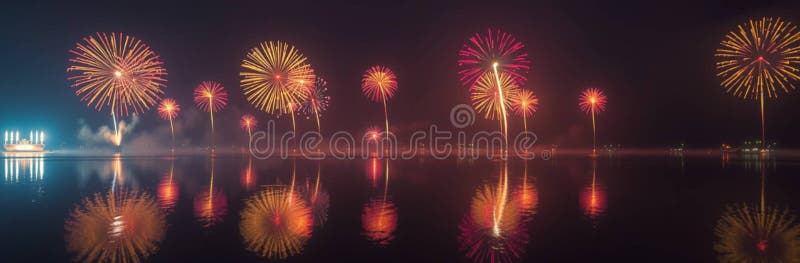 Vibrant Fireworks Over Water Generated Stock Illustration ...