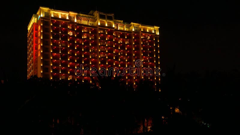 The Night Scene of Office Building or Hotel with Lights Stock Photo ...