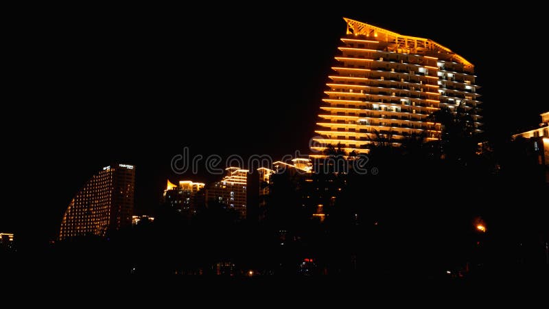 The Night Scene of Office Building or Hotel with Lights Editorial Stock ...