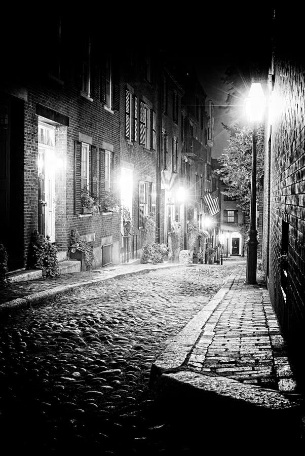 Night Scene in Old Boston Massachusetts Stock Image - Image of houses ...