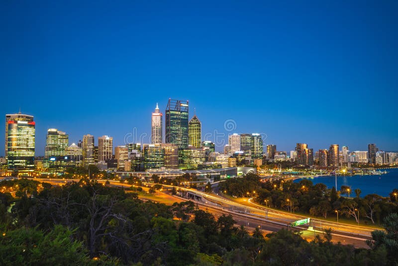 Skyline of Perth at Night by Swan River Editorial Image - Image of ...