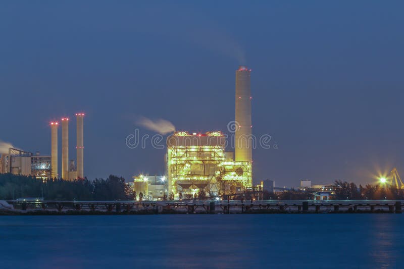 Night Scene of Power Plant with Bay Stock Image - Image of dynergy ...