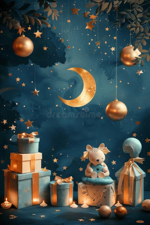 Night Scene with Presents and Teddy Bear Stock Photo - Image of ...