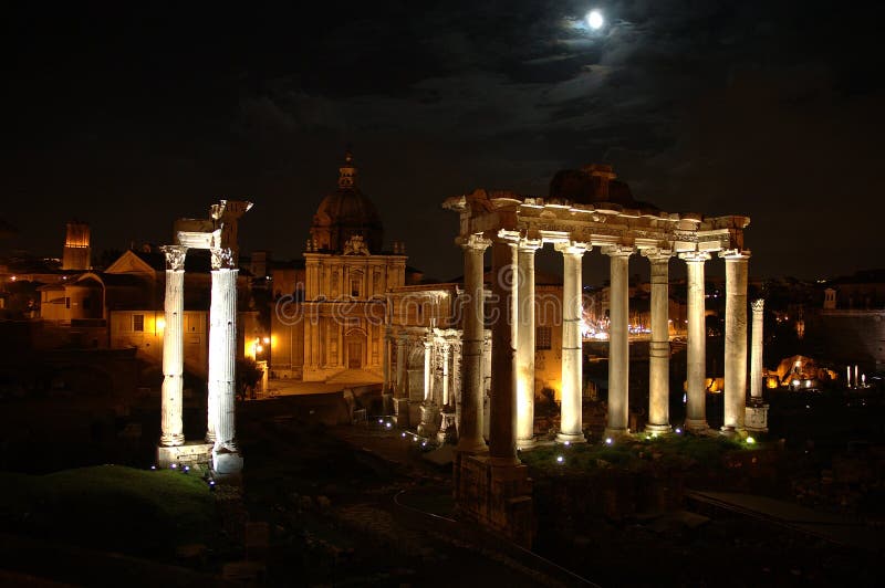 Night scene in Rome stock image. Image of building, colones - 55875
