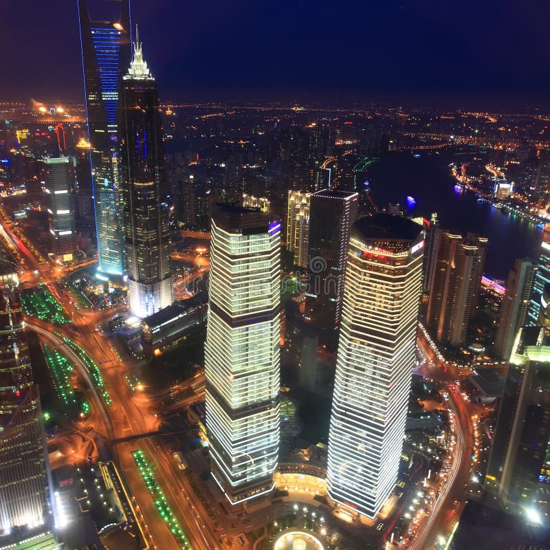 Night scene of shanghai stock photo. Image of building - 19581586