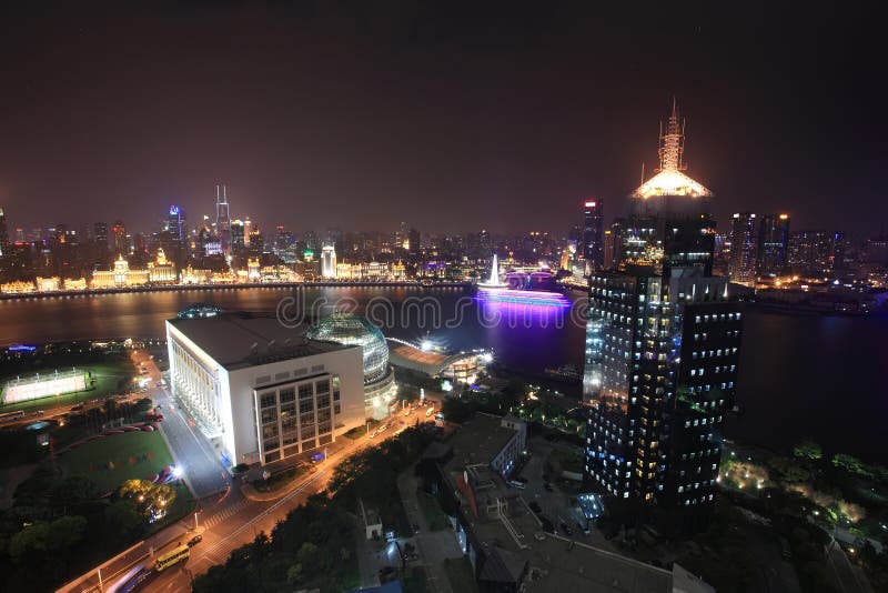 Night scene of shanghai stock photo. Image of china, lines - 19584246