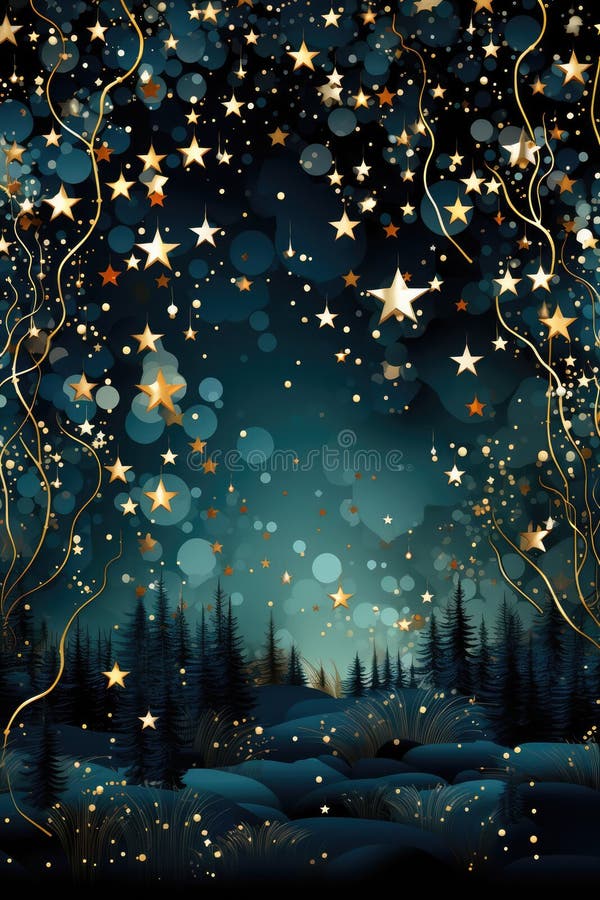 A Night Scene with Stars and Trees Stock Illustration - Illustration of ...