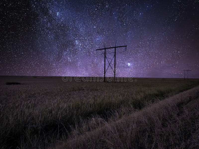 Night Scene of a Swamp and Power Lines Stock Photo - Image of landscape ...