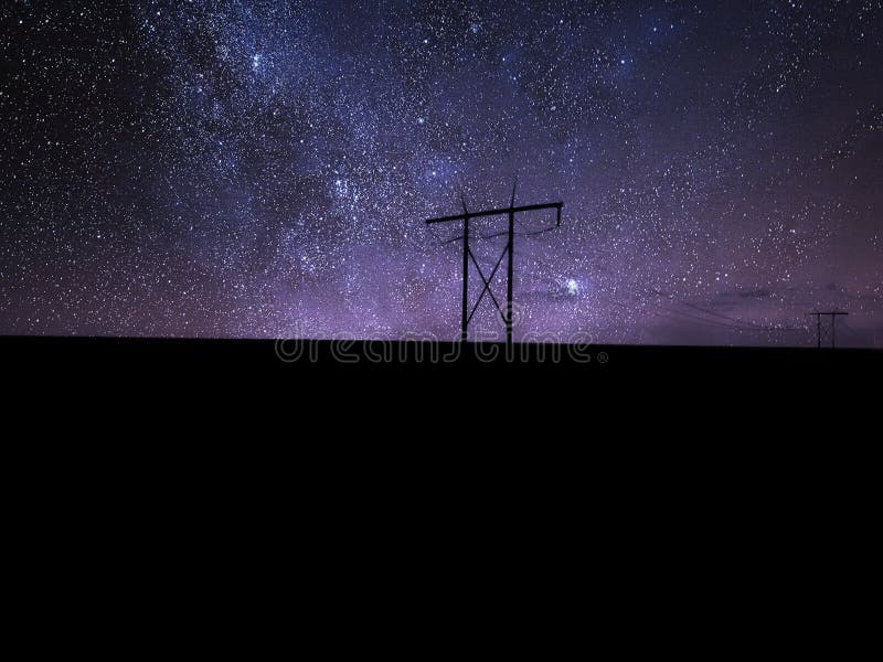 Night Scene of a Swamp and Power Lines Stock Image - Image of dramatic ...