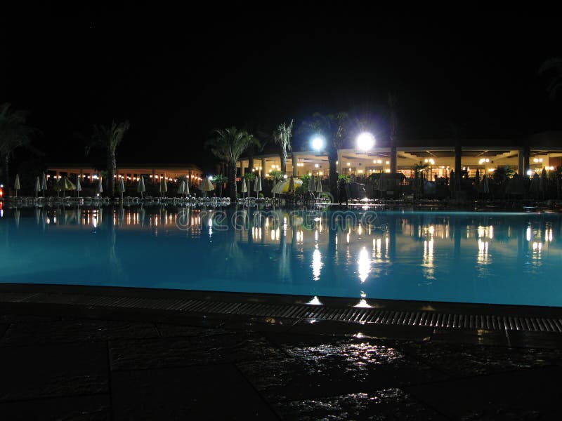 Night Scene of Swimming Pool at Modern Resort Stock Photo - Image of ...