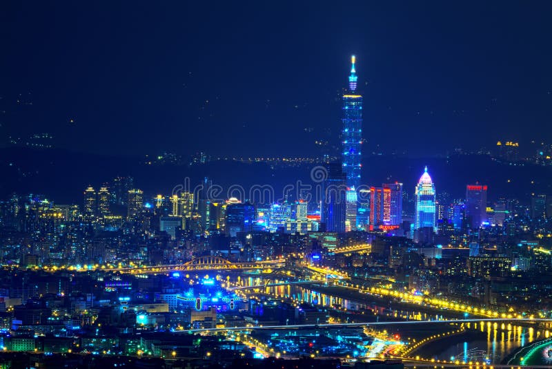 Night scene of Taipei city stock photo. Image of party - 36364332