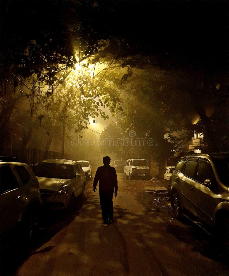 Walking Down the Road at Night Stock Photo - Image of road, night ...