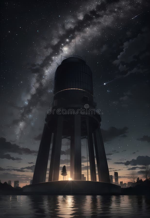 Night Scene View of Tower with Beautiful Night Sky View Stars Ai ...