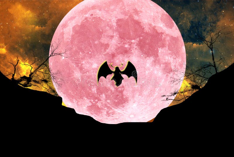 Night Scenery of a Little Devil Girl is Looking To the Blood Moon Stock ...