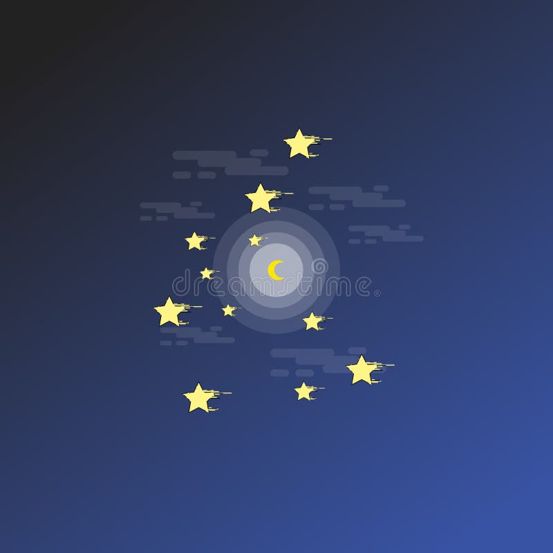 Night Scenery Star and Moon Outline Stock Vector - Illustration of dark ...