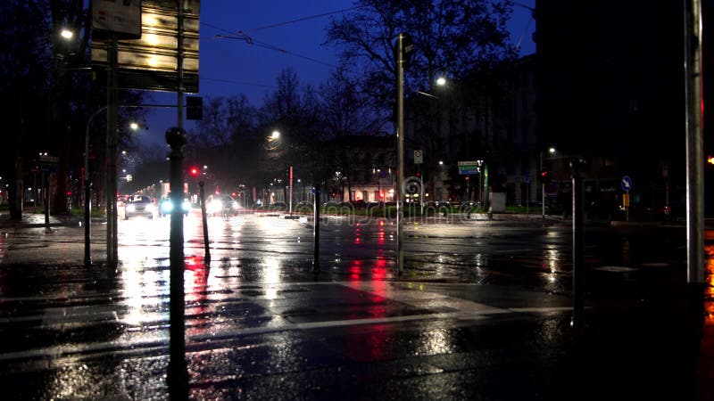 Night Scenes - Crossroads with Traffic Lights in Milan Stock Footage ...