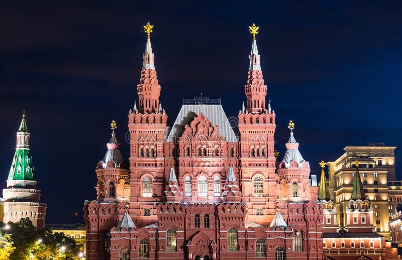 Night Scenes of State Historical Museum in Moscow Stock Image - Image ...
