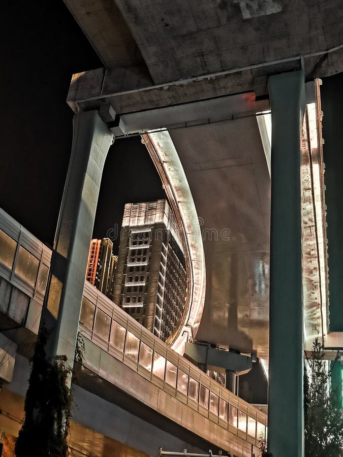 Night Scenes of Urban Overpass Bridge Stock Image - Image of modern ...