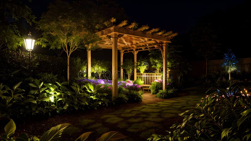 Night Scenic Garden Environment Stock Photo - Image of park, night ...