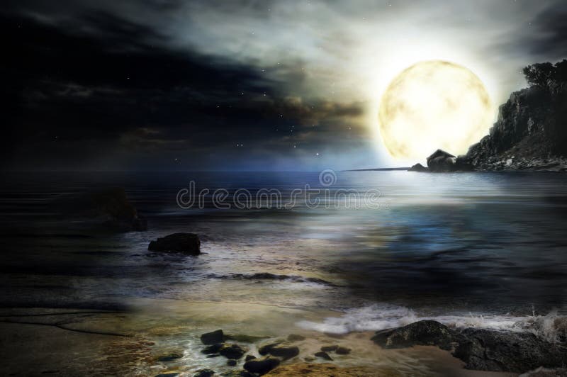 Night at sea background stock illustration. Illustration of water ...