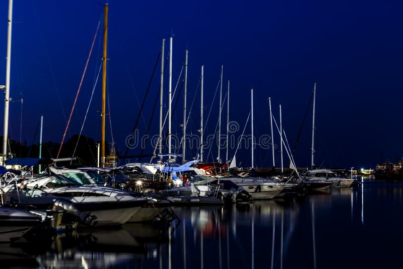 Night sea yacht dock stock image. Image of nautical, boat - 71133751