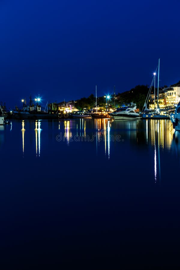 Night sea yacht dock stock photo. Image of ocean, dock - 72361258