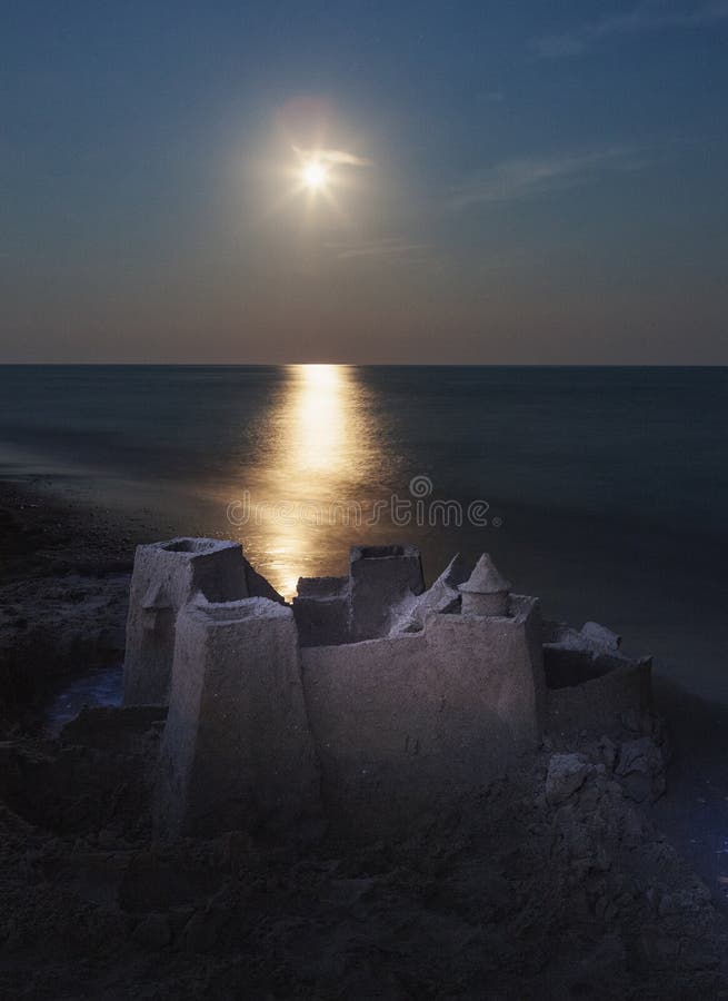 Night seascape with moon stock image. Image of night - 172234117