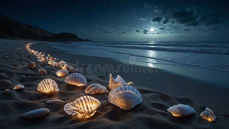 Night Seashore on the Sand, Stock Illustration - Illustration of ...