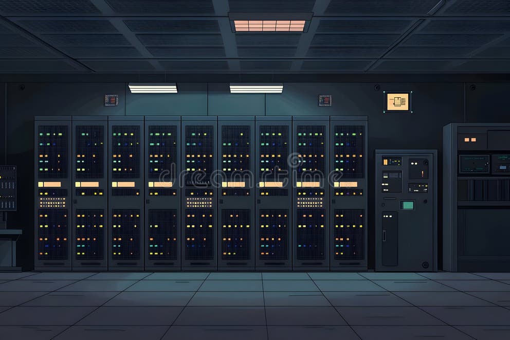 Night Server Room Data Center Interior Stock Illustration ...