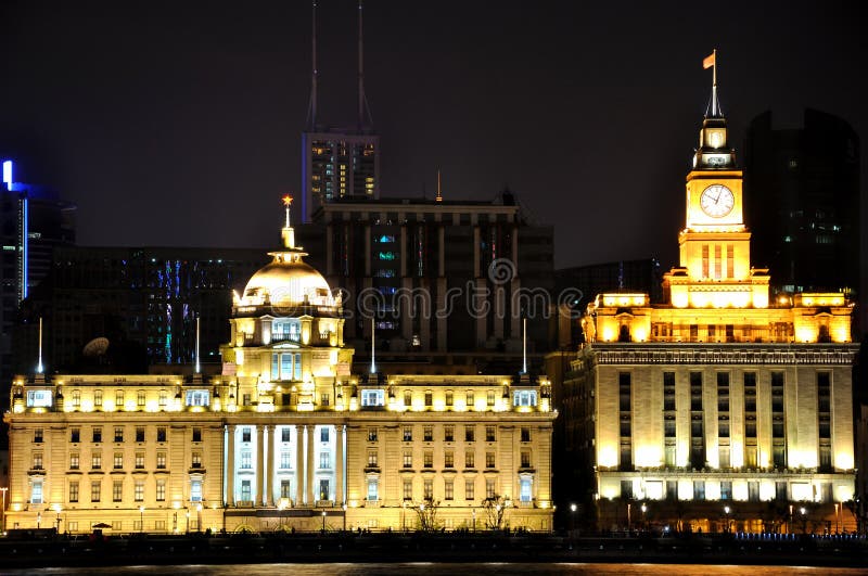 Night of Shanghai Bund Buildings, China Stock Photo - Image of center ...
