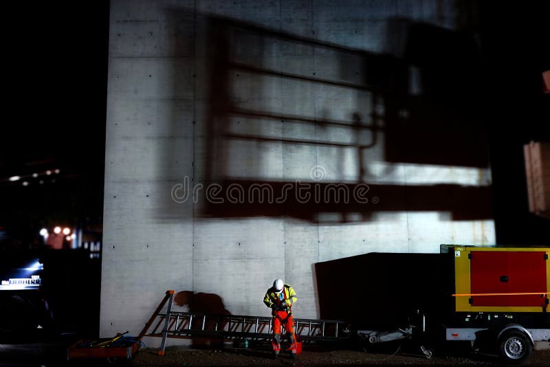 Night Shift, Construction Work Under Artificial Light Stock Image ...