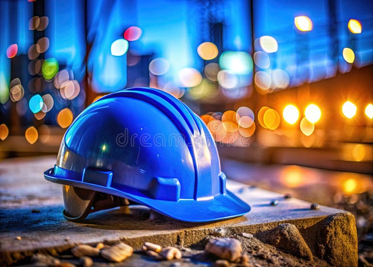 Night Shift Construction Worker Ensuring Safety and Progress on an ...