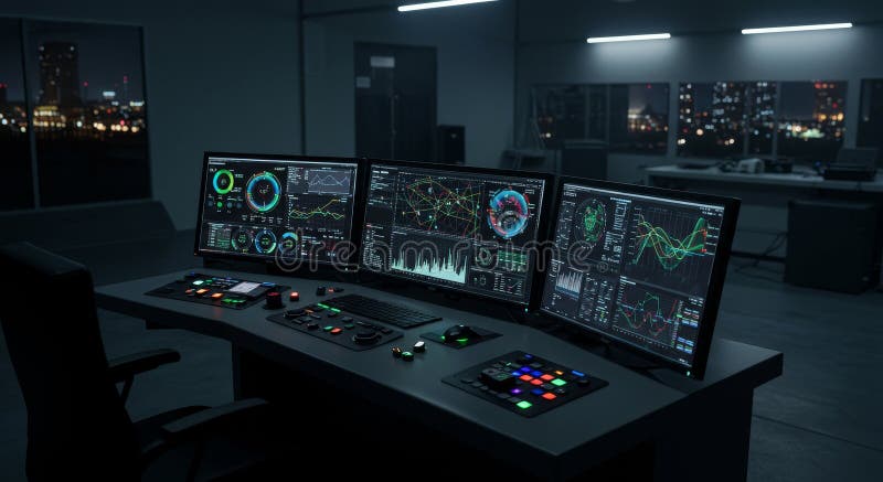 Night Shift Control Panel Data - Modern Control Room at Night, Data ...