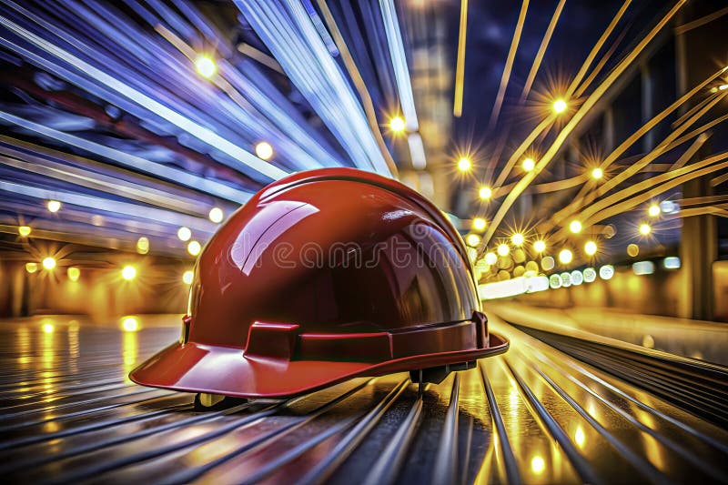 Night Shift Safety a Long Exposure Captures a Construction Workers Dedication To Industrial ...