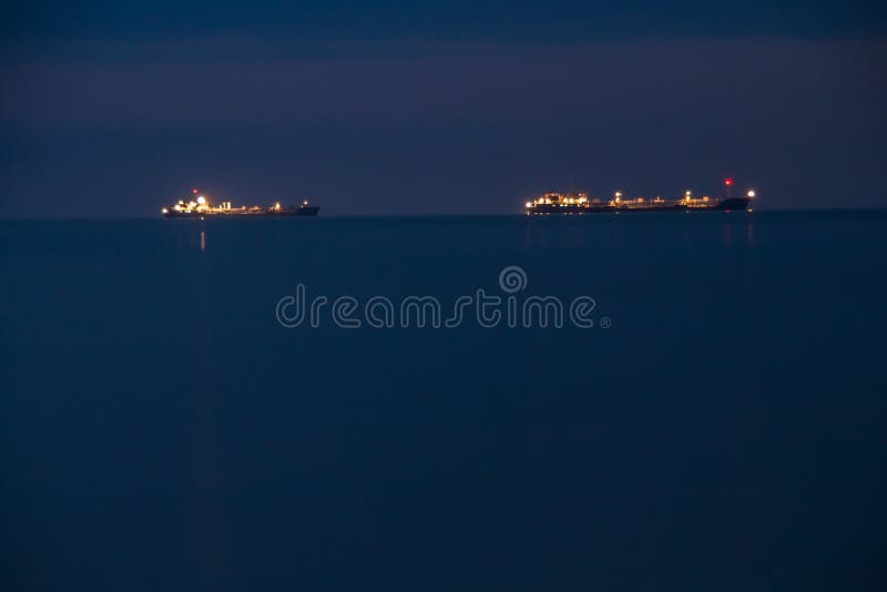 Night ship in the sea stock image. Image of float, liner - 74366239