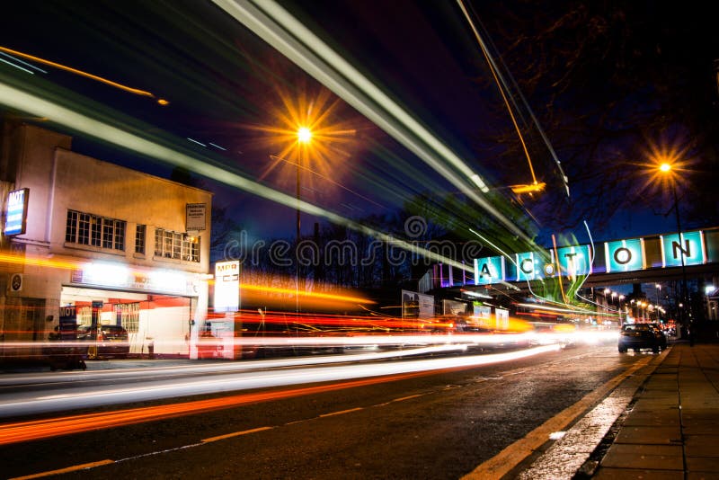 Night Shot in Acton Town Streets Editorial Stock Image - Image of ...