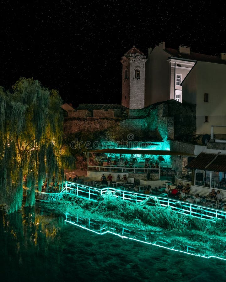 Night Shot of a Night Club on a River Bank in Trebinje Stock Image ...