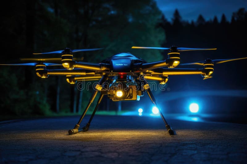 Night Shot of Drone with Illuminated Navigation Lights Stock ...