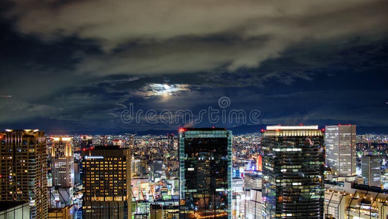 Moonlight over Osaka editorial stock photo. Image of dusk - 120120143