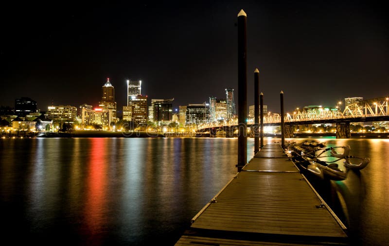 Portland Downtown Skyline at Night Stock Photo - Image of downtown ...