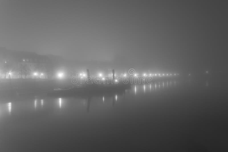 Night Shot of Regensburg and Danube River with Fog Stock Image - Image ...