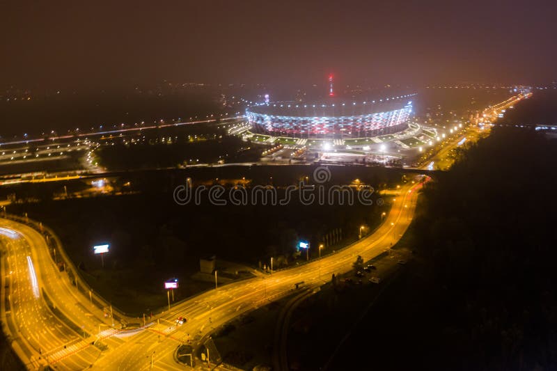 Night Shots of the National Stadium Stock Image - Image of view, drone ...