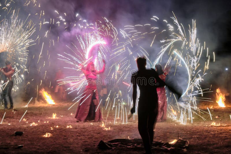 Night show dance with fire editorial photography. Image of culture ...
